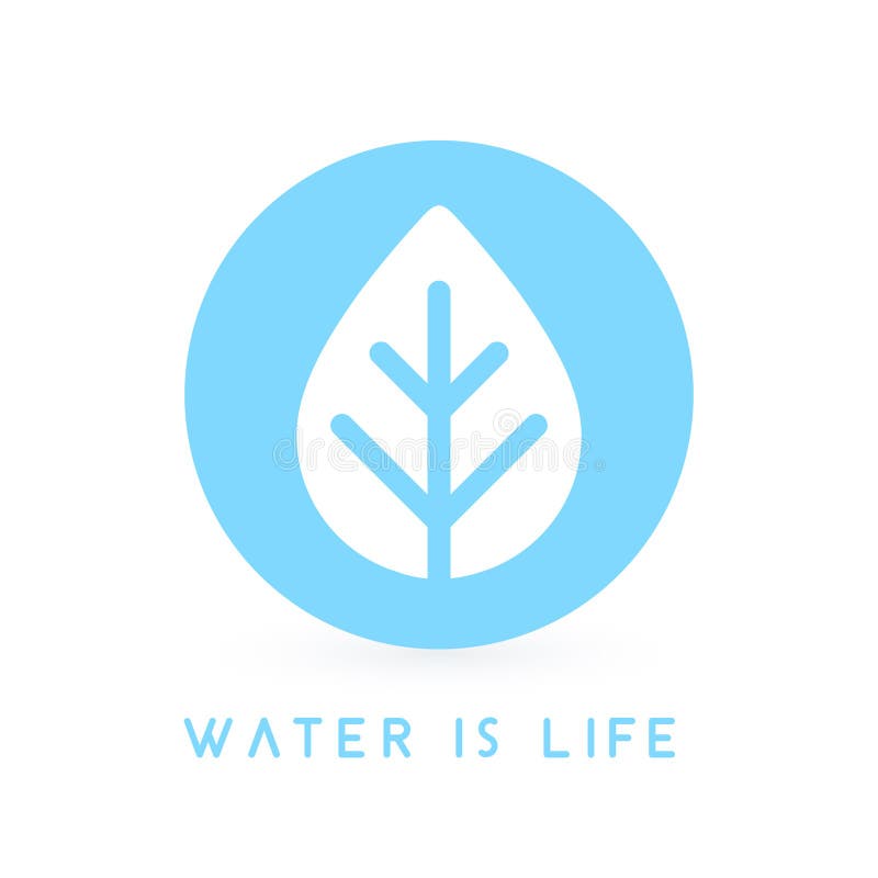 Water is Life Concept Water Drop Leaf Icon. Vector Illustration. Stock ...