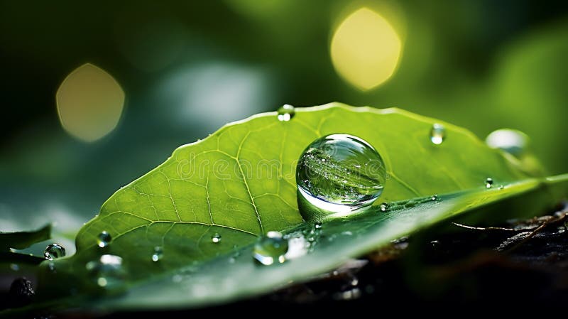 Water is Life , Water Drop on Leaf with Green Background Generate AI ...