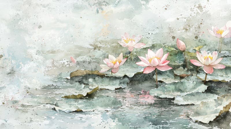 Water Lilies Float on a Quiet Pond, Nestled among Greenery. Stock Photo ...