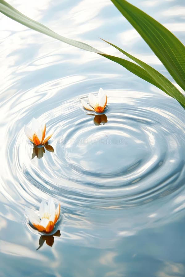 Water Lilies Gracefully Float on Tranquil Water, Creating Ripples that ...