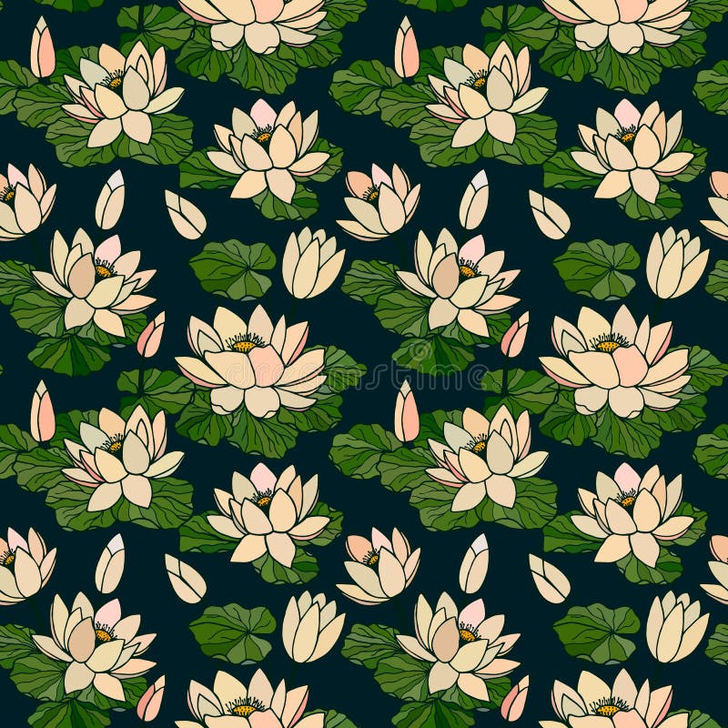 Water Lilies Seamless Pattern. Vector Stock Illustration Eps10. Hand ...