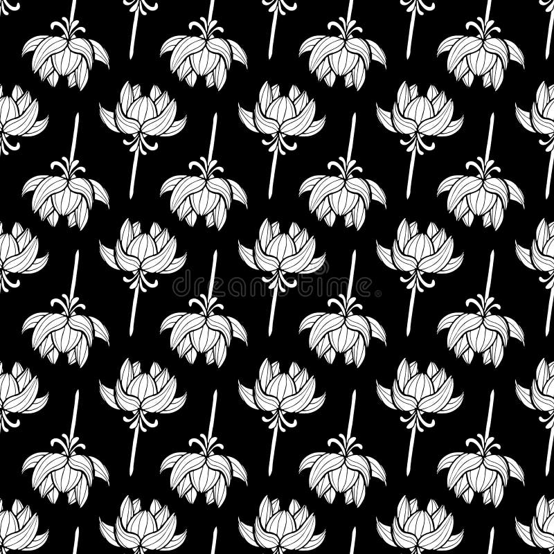 Water Lily Black and White Repeat Pattern Vector Background Stock ...