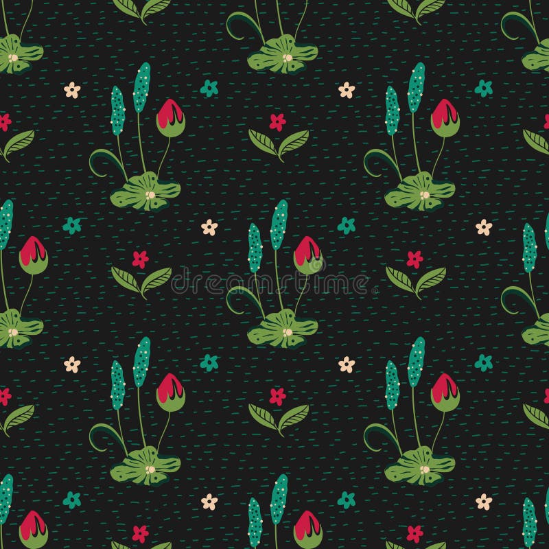 Water Lily Flower Swamp Reed Seamless Pattern Vector Stock Illustration ...