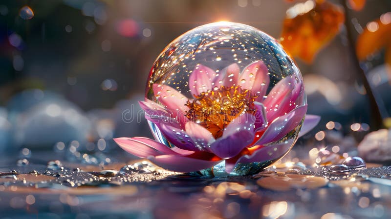 Water Lily in Glass Orb 3D Illustration Stock Illustration ...
