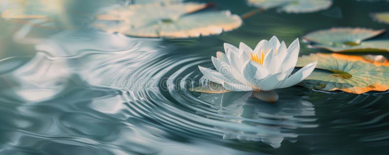 Water Lily on Serene Pond with Ripples, Tranquil Nature Scene Stock ...