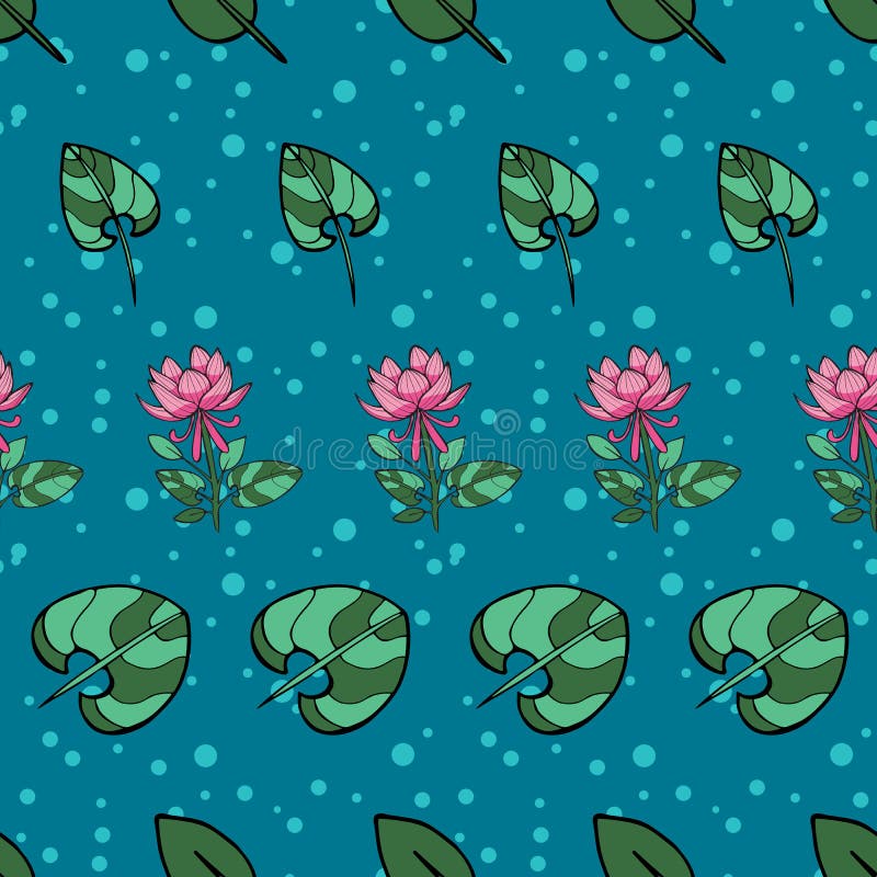 Water Lily Vector Seamless Pattern on Blue Background Stock Vector ...