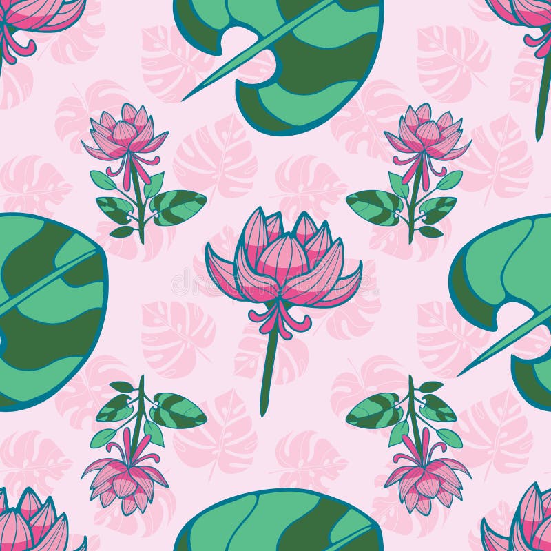 Water Lily Vector Seamless Pattern on Pink Background Stock Vector ...