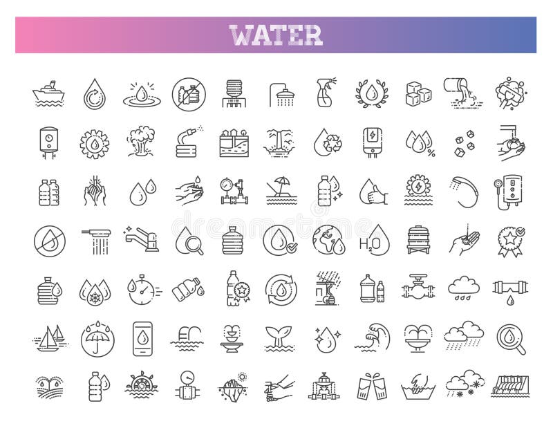 Water Line Icons Set. Linear Icon Collection Stock Illustration ...