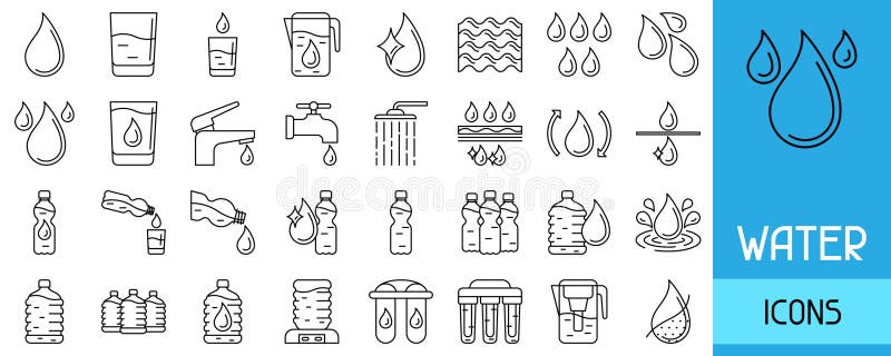 Water Linear Icon Set. Aqua or Liquid Thin Line Illustration Stock ...