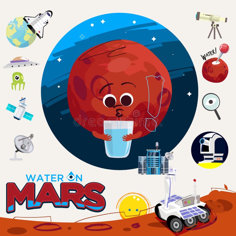 Water or Liquid on Mars. with Exploration of Mars Graphic Elemrnts ...