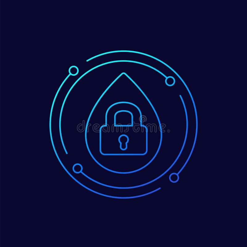 Water Lock Icon, Drop and Padlock, Linear Design Stock Illustration ...