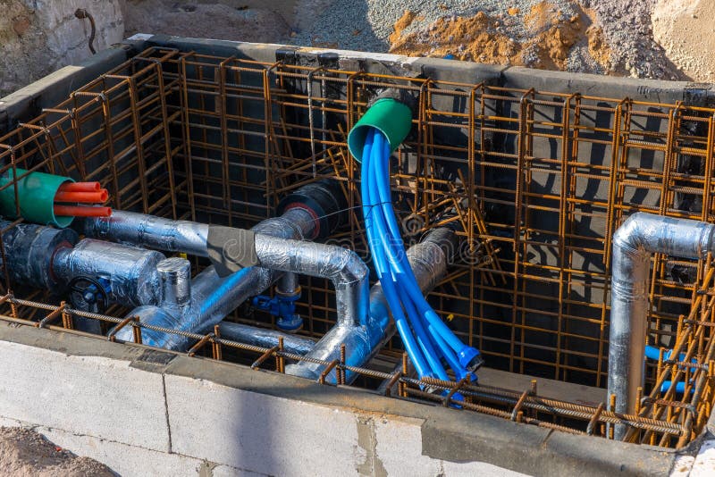 Water Main Pipe System on Construction Site. Stock Photo - Image of ...