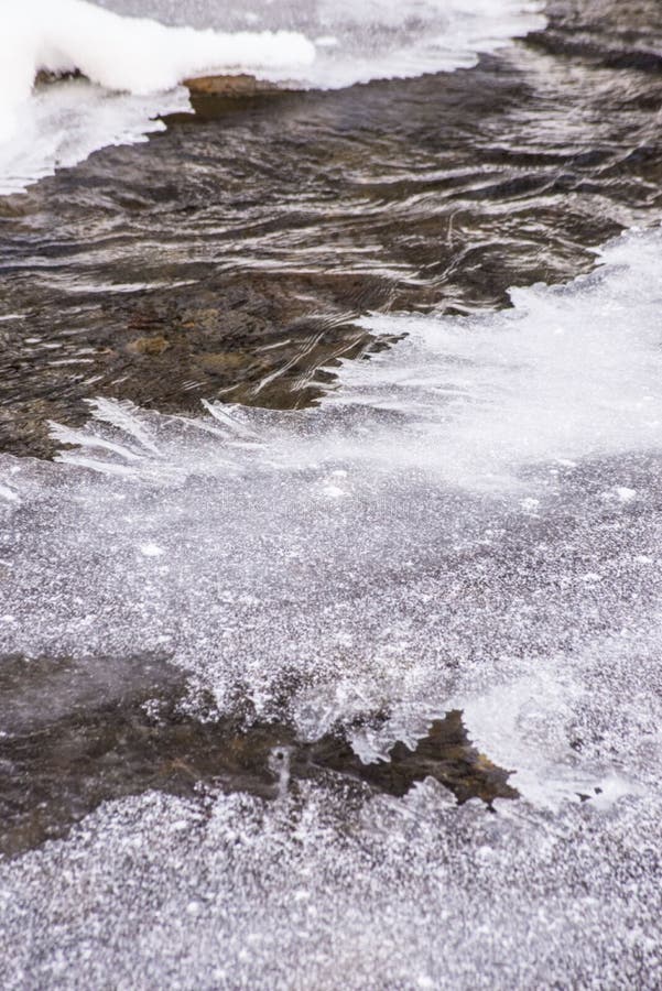 Water Makes Its Way through Frozen Ice in a Small Stream. Stock Image ...