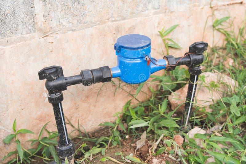 Water Meter Blue with Black Water Pipe Stock Image - Image of ...