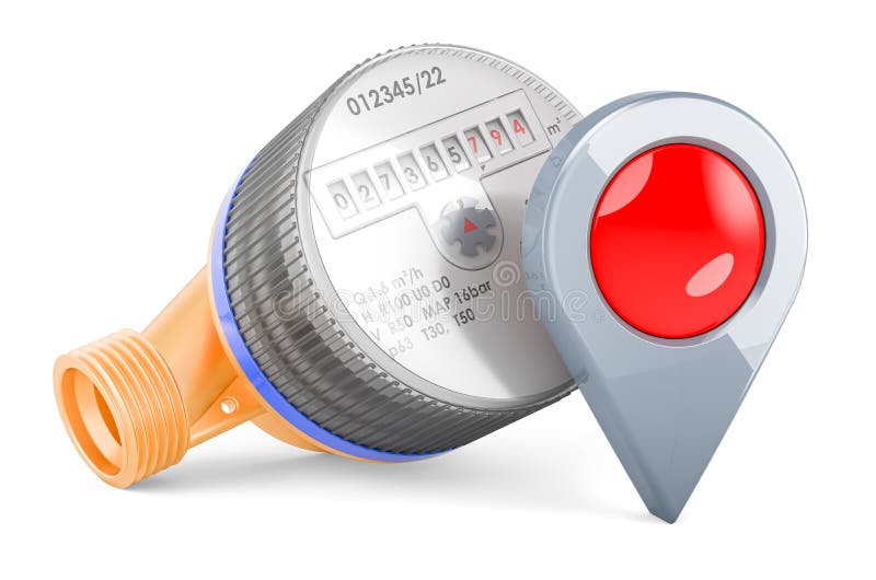 Water Meter with Map Pointer. 3D Rendering Stock Illustration ...