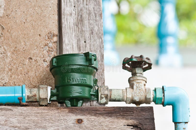 Water Meter with Rust Metal Valve Stock Image - Image of green, brass ...