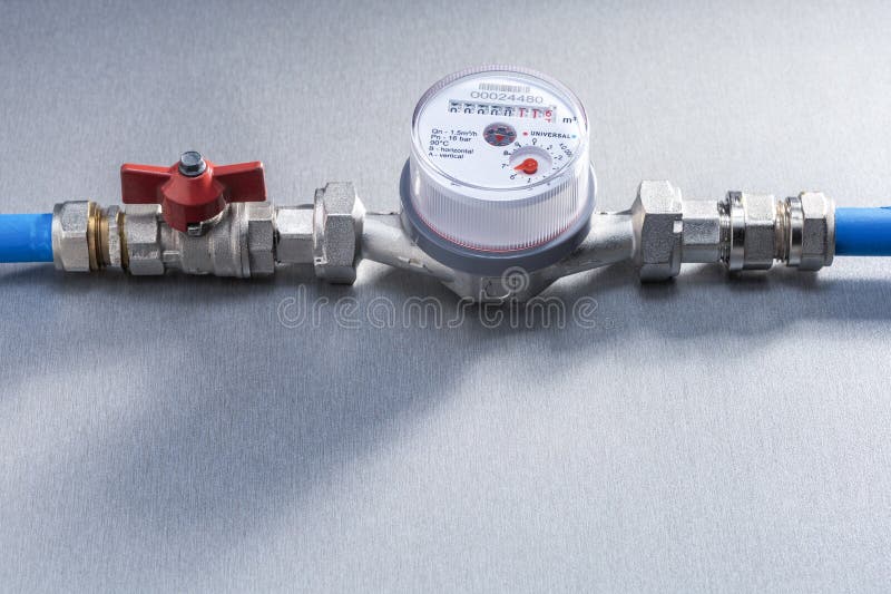 Water Meter and Tap on Grey Surface Stock Image - Image of tube ...