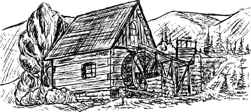 Old Drawing Water Mill Wheel Stock Illustrations – 165 Old Drawing ...