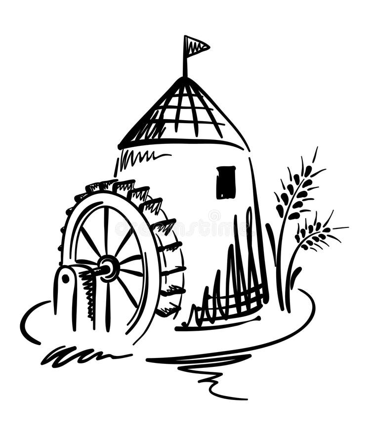 Water Mill stock vector. Illustration of wheat, harvest - 20726190