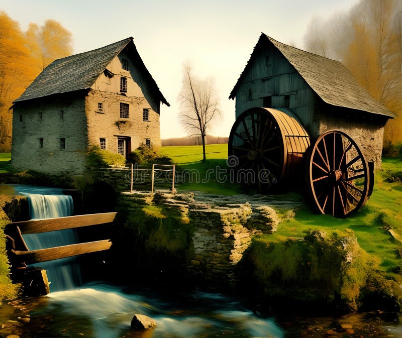 Water Mill, Generative AI Illustration Stock Illustration ...