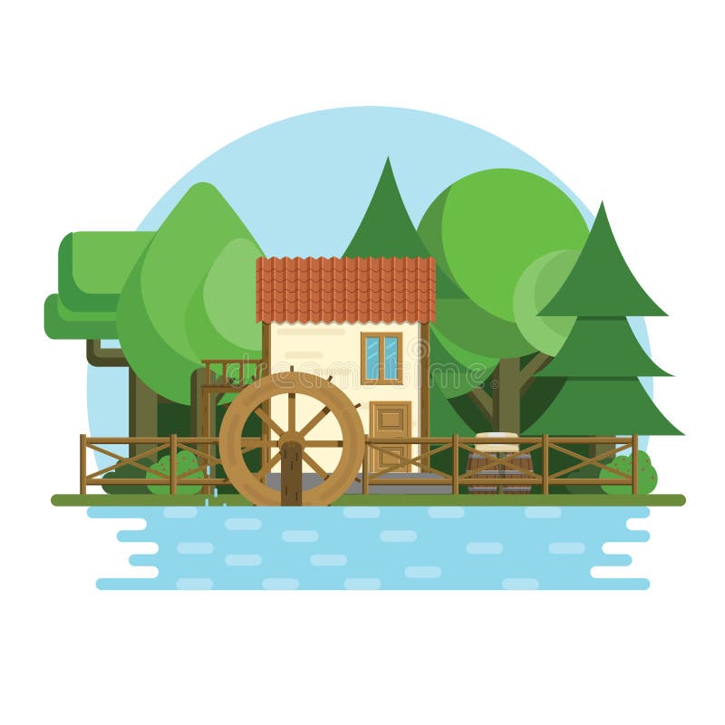 Water Mill on the River Landscape with Forest on the Background Stock ...