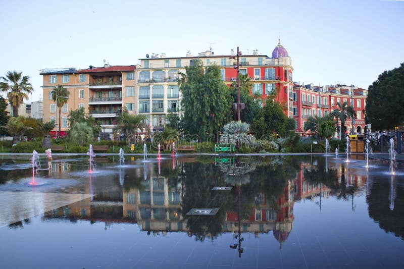 Water Mirror Fountain in Nice, France Stock Image - Image of ...