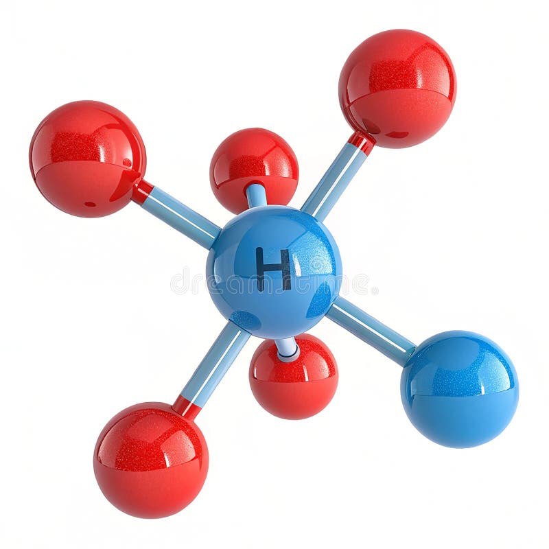 Water Molecule Model in Blue and Red Stock Illustration - Illustration ...