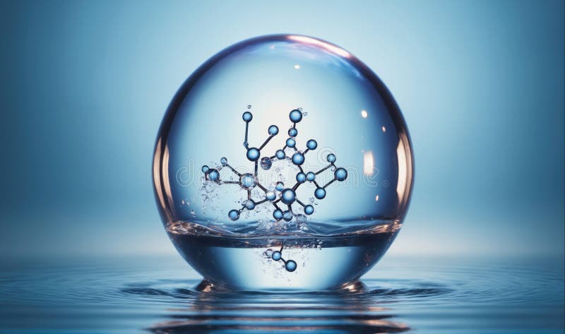 A Water Molecule Sits Inside a Sphere of Water Stock Illustration ...
