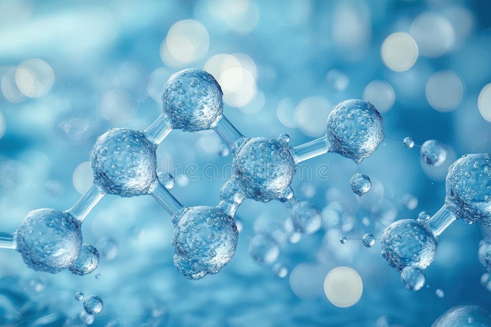 Water Molecule Structure Displayed in 3D. Molecular Bonds Connect ...