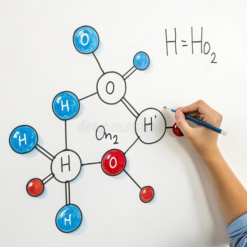 Water Molecule Structure Drawn on Whiteboard Stock Illustration ...