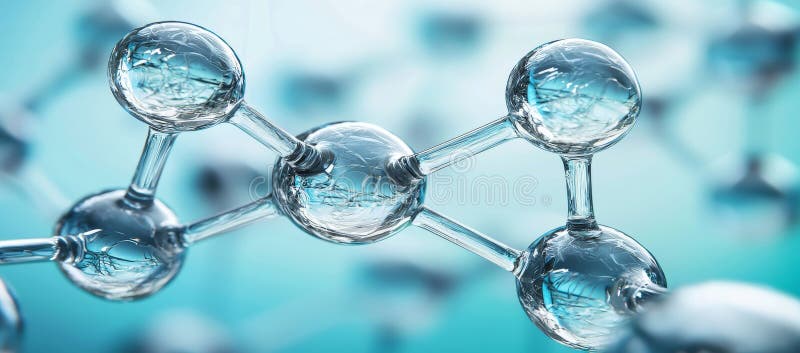 Water Molecules Floating Against Blue Background - 3D Illustration with ...