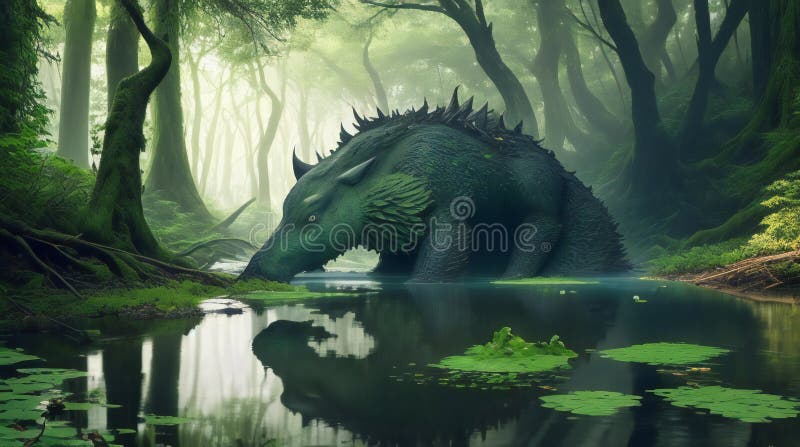 Water Monster in the Forest Myth Stock Illustration - Illustration of ...