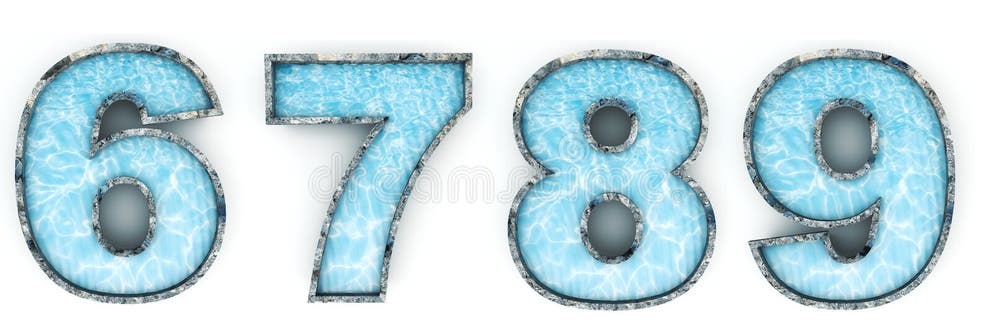 Water Numbers 6, 7, 8, 9 . Typeface 3d Render. Alphabet Pool. Path Save ...