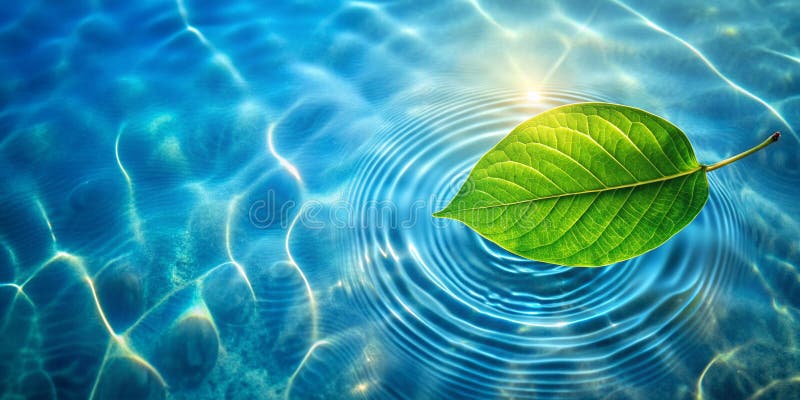 Water and One Green Leaf Sunlight Reflection Top View Beauty Backdrop ...