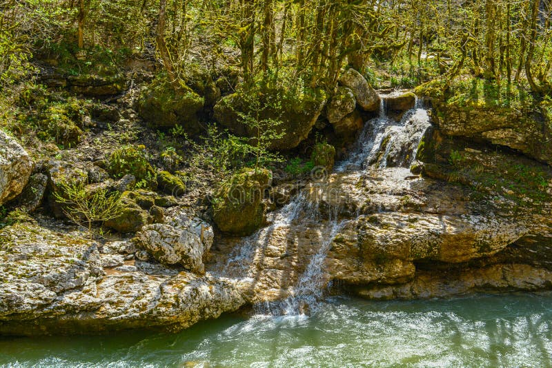 Water Over the Rock Flows into a Mountain Stream Stock Photo - Image of ...