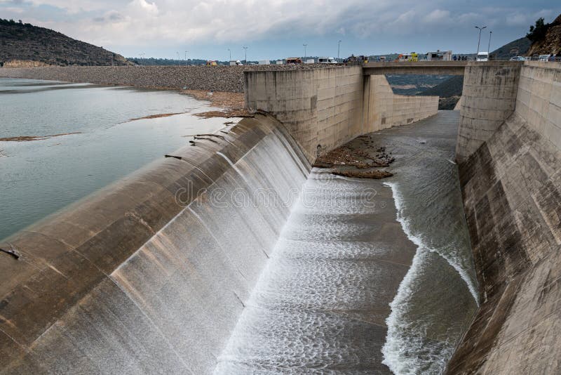 The Water Overflow of the Dam of Kouris Cyprus Stock Image - Image of ...