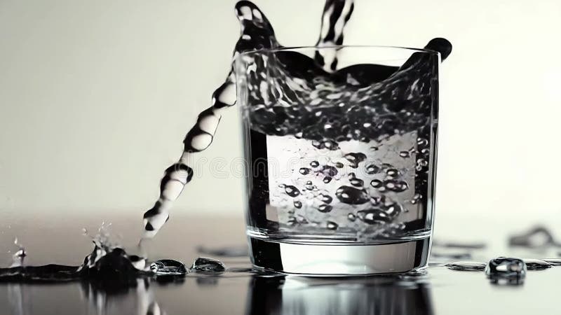 Water Overflowing from a Glass Creating Splashes and Drops Stock Video ...