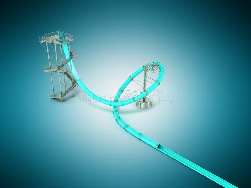 Water Park Attraction Blue 3d Render on Blue Background Stock ...