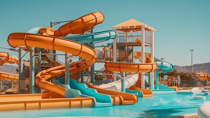 Water Park, Bright Multi-colored Slides with a Pool. a Water Park ...
