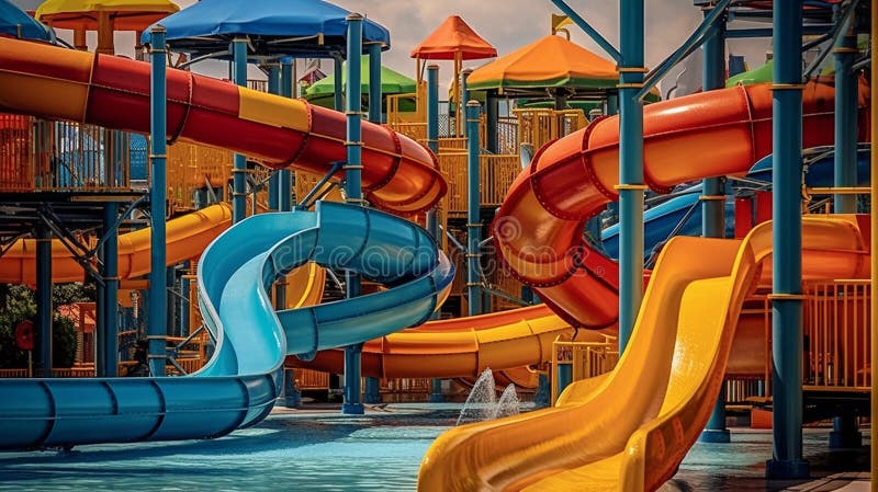 Water Park, Bright Multi-colored Slides with a Pool. a Water Park ...