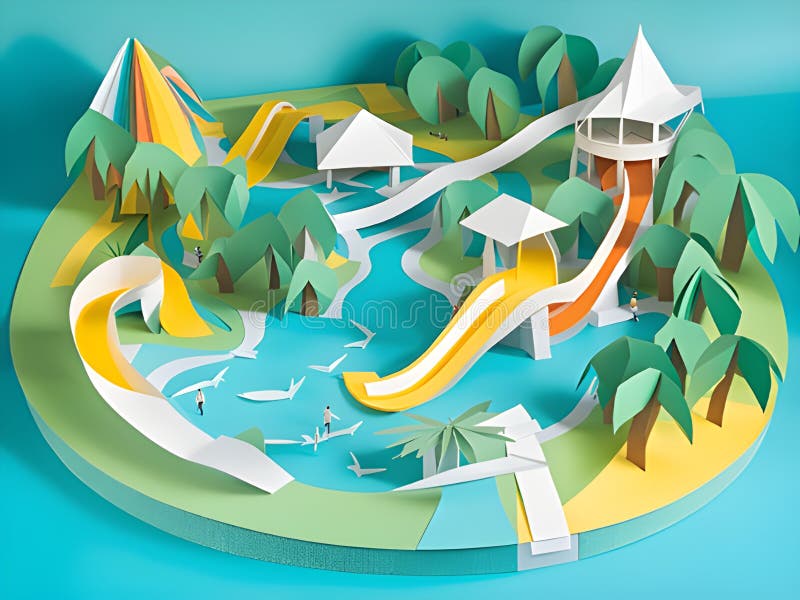 Water park made from paper stock photo. Image of green - 301253674