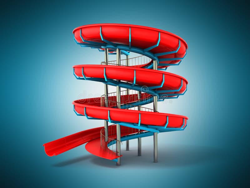 Water Park Red Blue 3d Rendering on Blue Background Stock Illustration ...