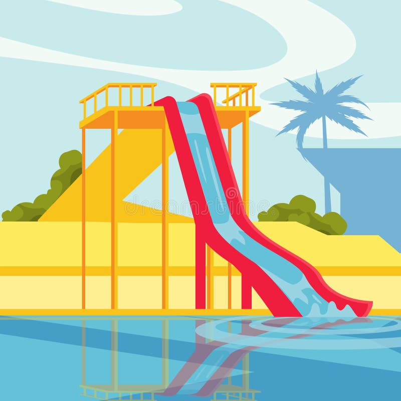 Water park with red slide stock vector. Illustration of scene - 254801382