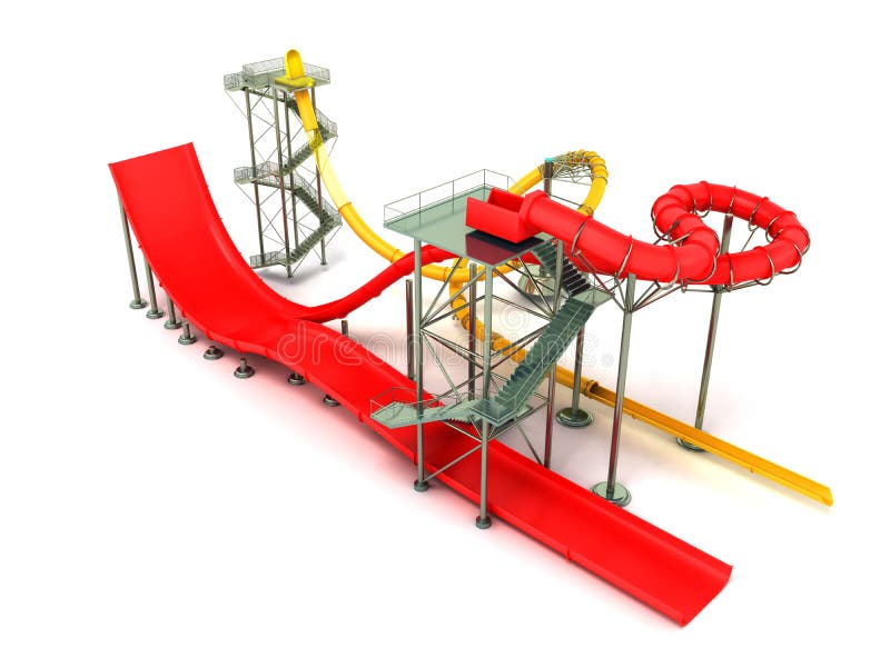 Water Park Rides Red Yellow 3d Rendering on White Background Stock ...