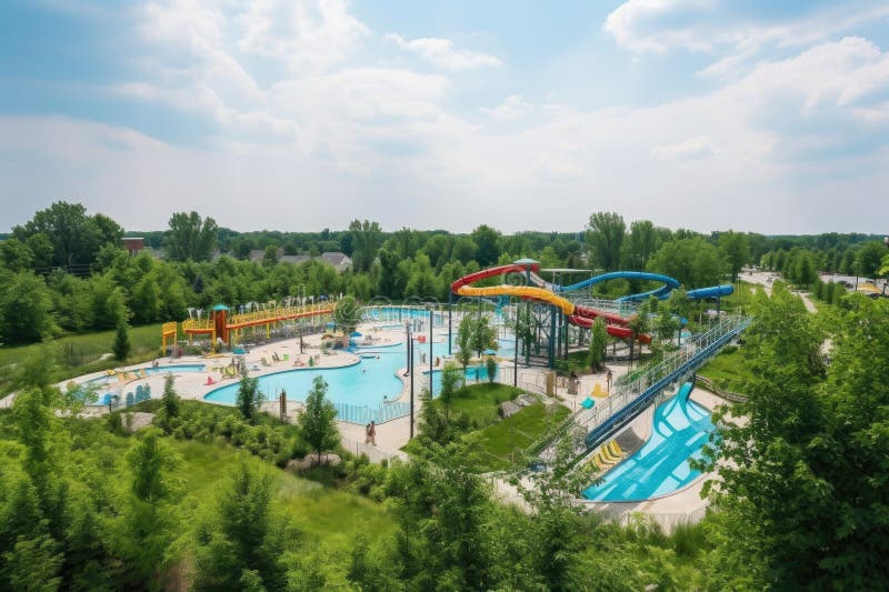 Water Park with Series of Slides and Pools, Surrounded by Greenery ...