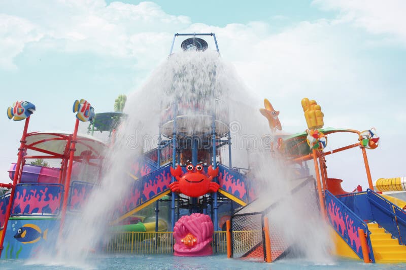 Water Park, Slides Near the Pool, Summer Holidays Stock Photo - Image ...