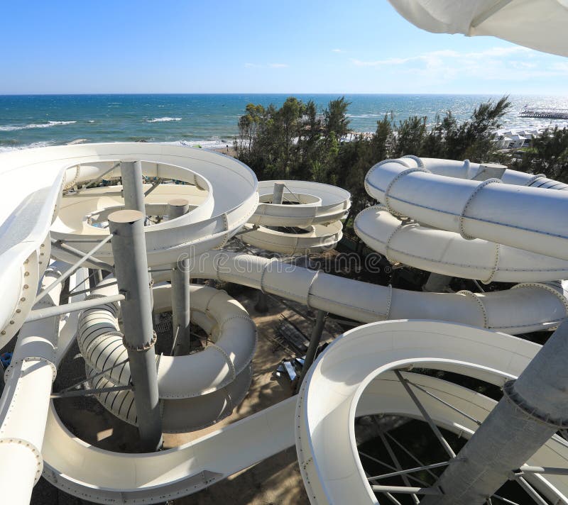 Water Park, Summer Water White Slides and Attractions in Resort Stock ...