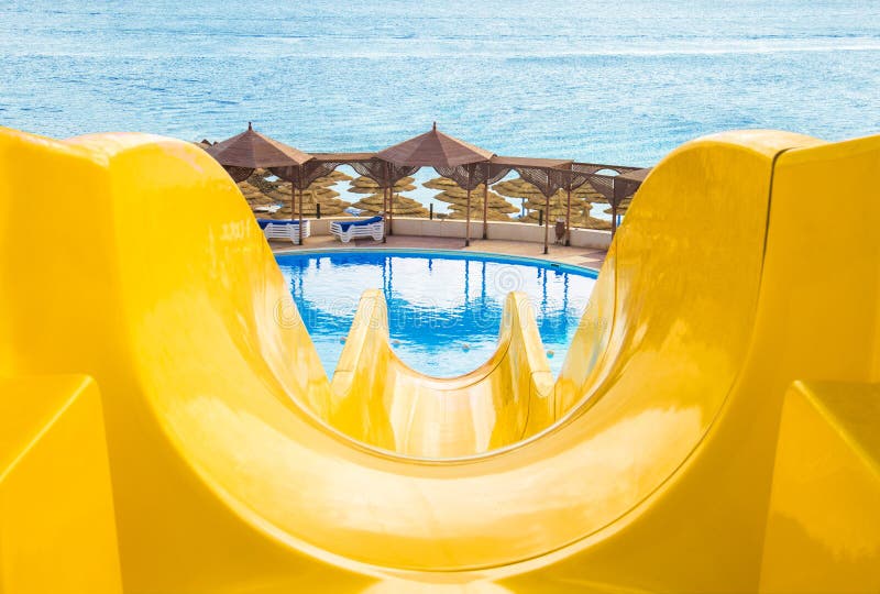 Water Park, Top Yellow Water Slide, Closeup Stock Image - Image of move ...