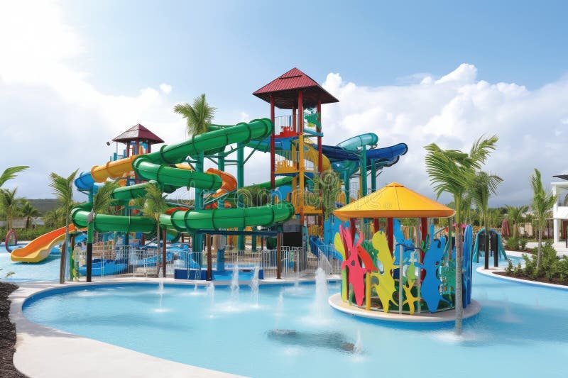 Water Park with Various Slides and Rides for All Ages Stock ...