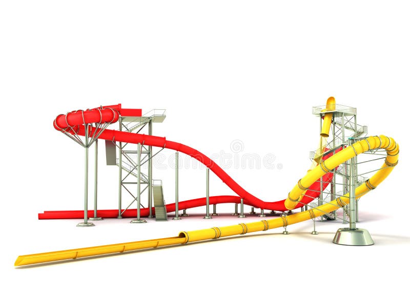 Water Park Water Rides 3d Render on White Background Stock Illustration ...